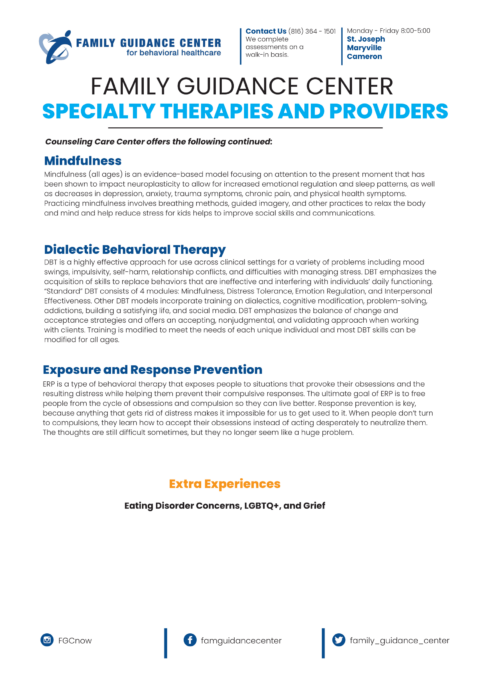 Specialty Therapies and Providers | Family Guidance Center